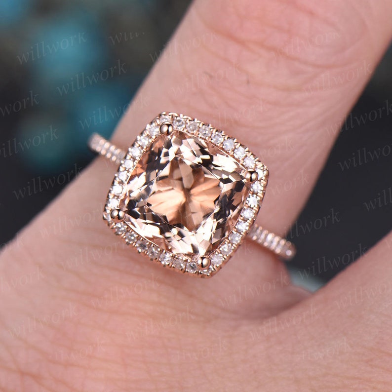 Morganite Engagement Ring Rose Gold -solid 14k Gold Ring-real Diamond ...