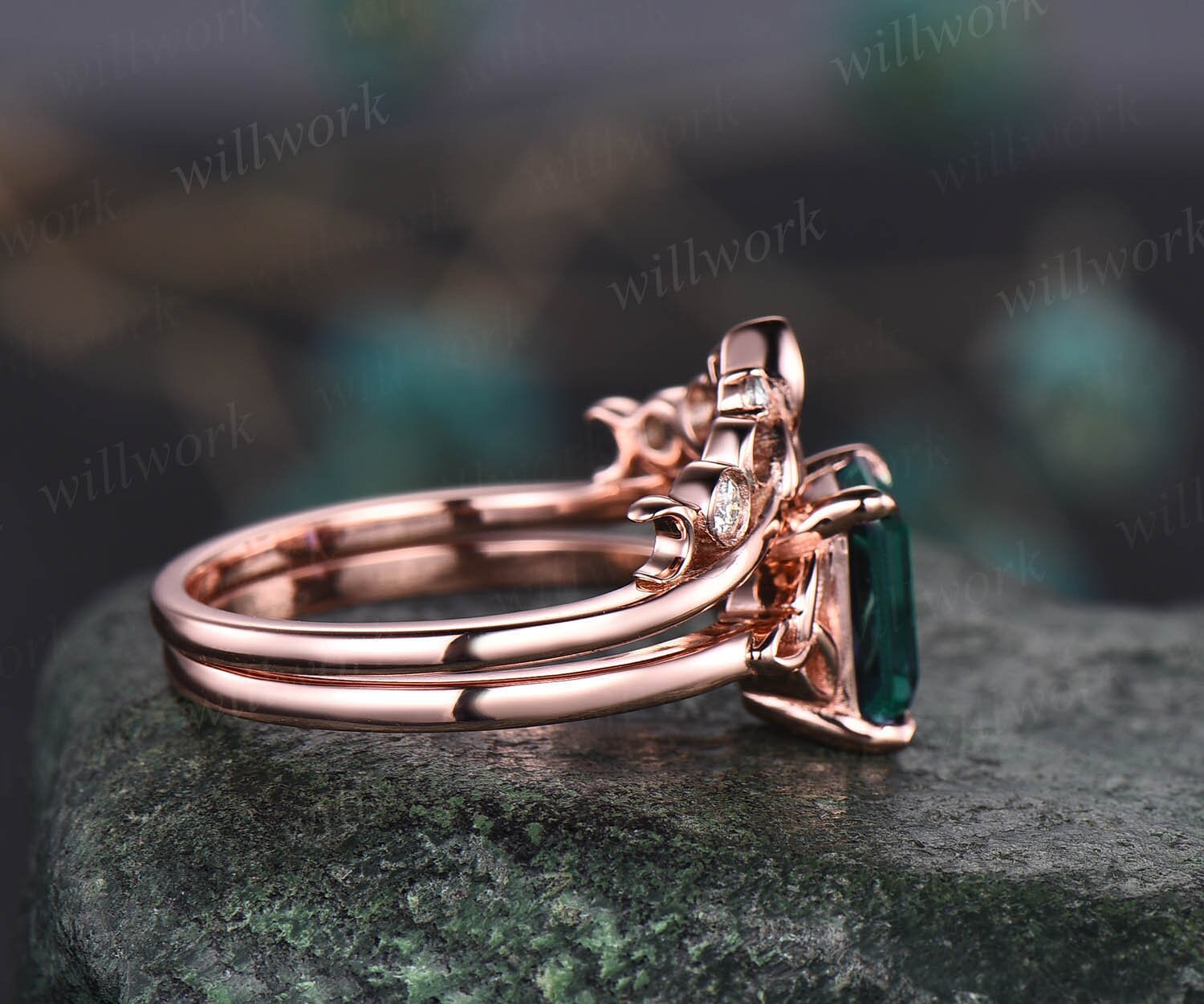 Emerald Cut Emerald Engagement Ring Set Rose Gold Solitaire - Etsy