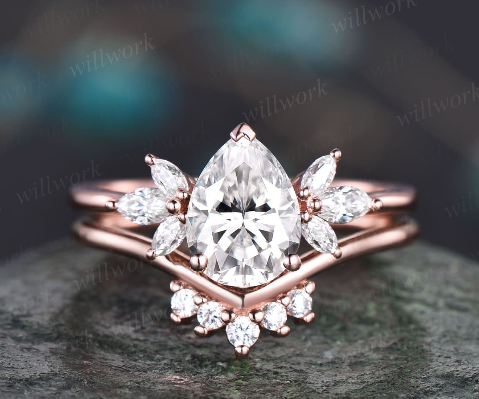 Moissanite Ring Set Pear Shaped Moissanite Engagement Ring Set - Etsy
