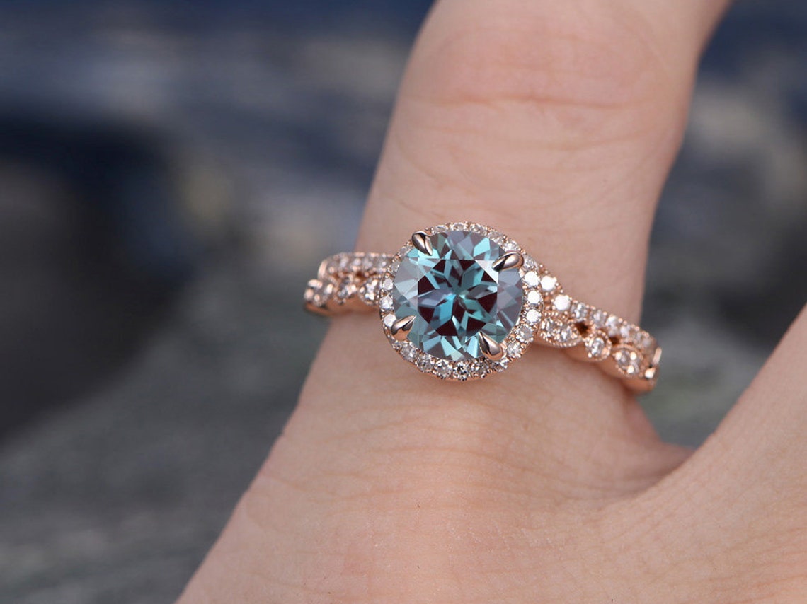 2pcs June Birthstone Ring Color Change Alexandrite Engagement - Etsy