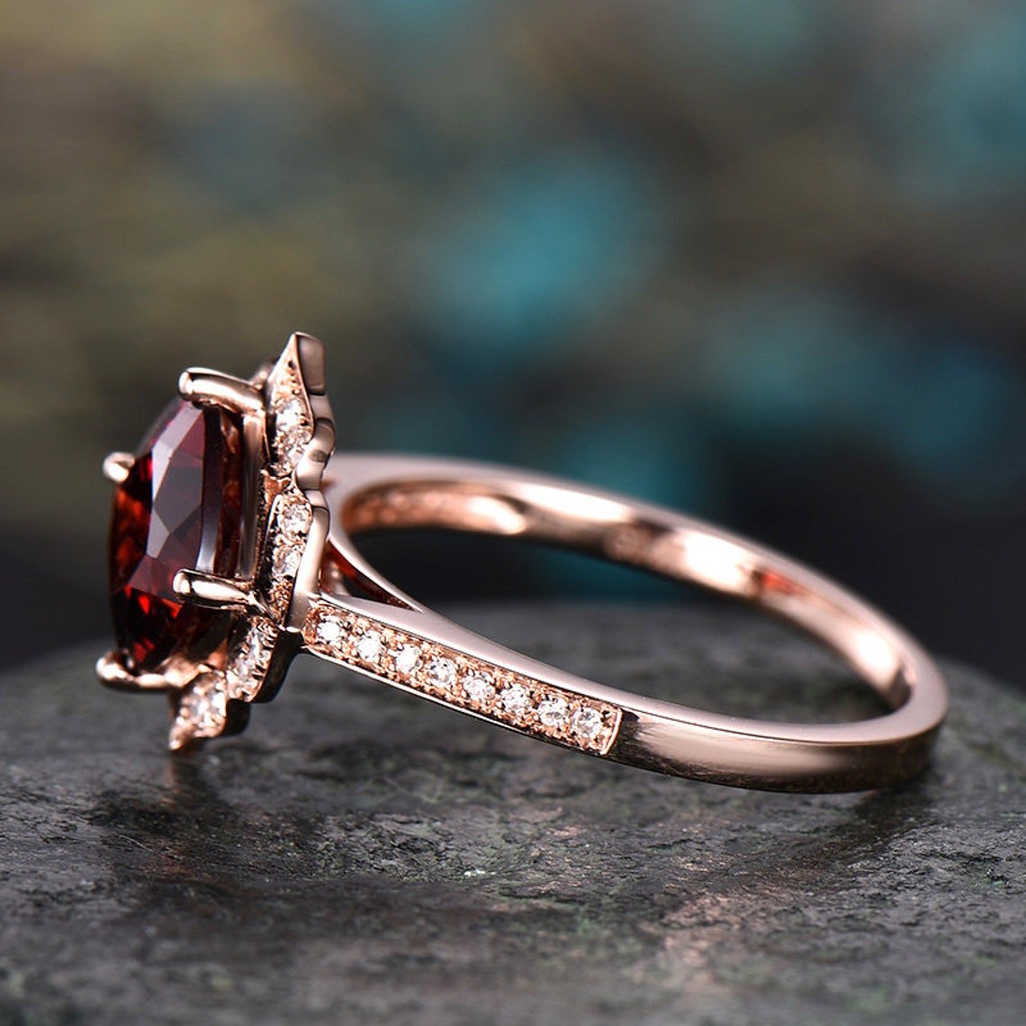 Red Natural Garnet Engagement Ring-solid 14k Rose - Etsy