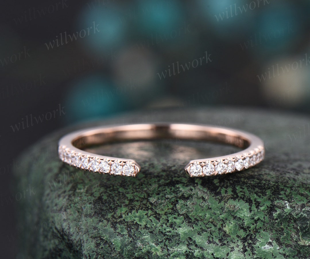 Open Gap Diamond Wedding Band Solid 14k Rose Gold Half Eternity ...