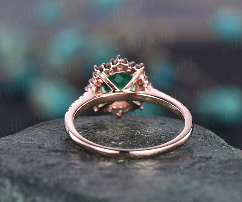 Round Emerald Engagement Ring for Women Rose Gold Ring | Etsy