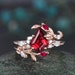 Unique Kite Cut Red Ruby Engagement Ring Twig Leaf Rose Gold Diamond ...