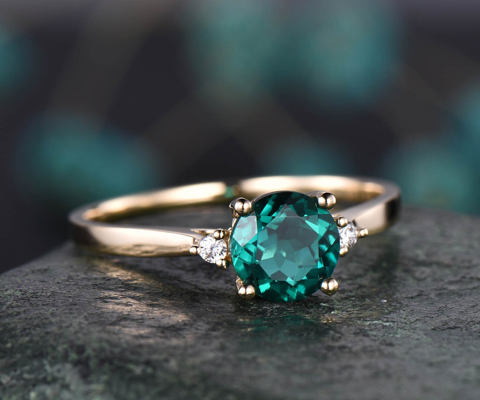 Three stone emerald engagement ring rose gold emerald ring | Etsy