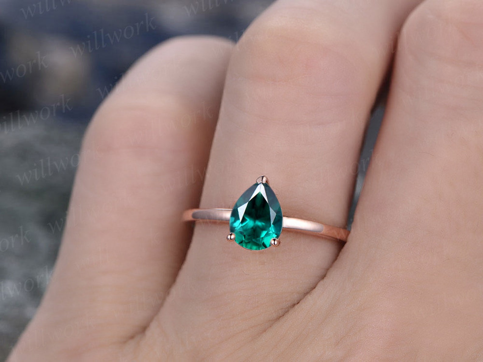 Emerald Engagement Ring Solitaire Tear Drop Emerald Ring | Etsy