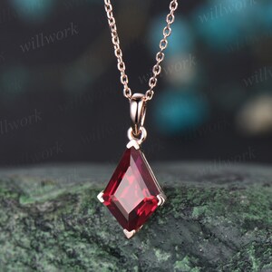 Kite Red Ruby Necklace Solid 14k 18k Rose Gold Vintage Unique ...