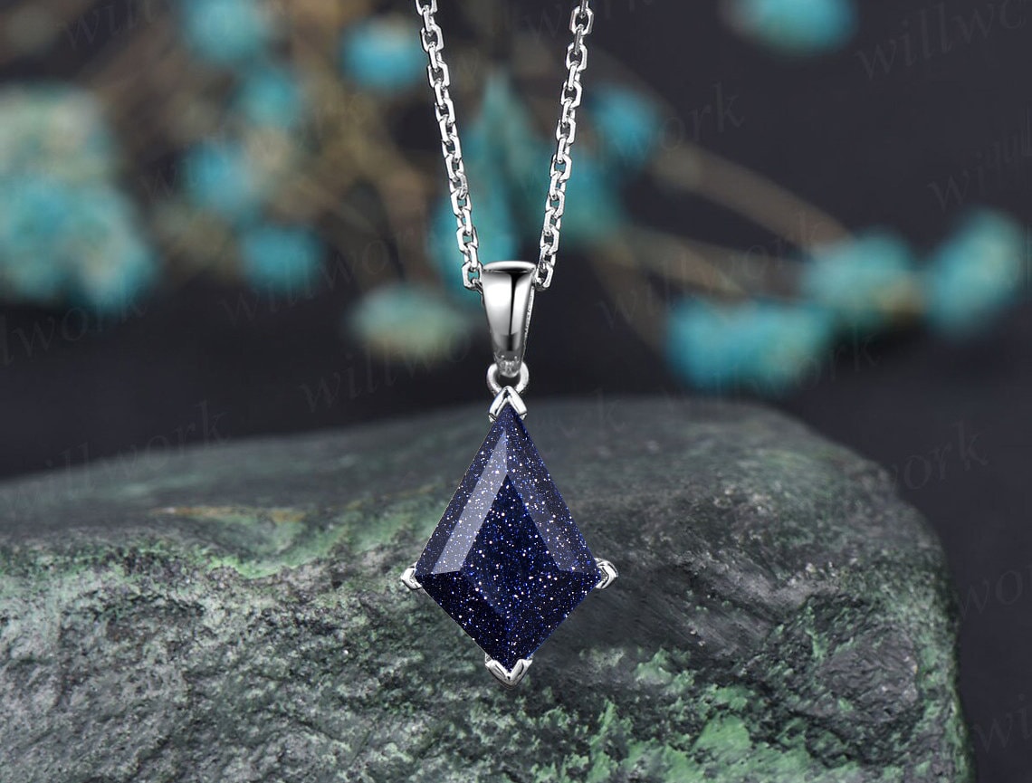 Kite Blue Sandstone Necklace Solid 14k 18k Rose Gold Vintage Unique ...
