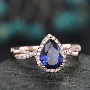 Pear Shaped Sapphire Engagement Ring Vintage Sapphire Jewelry Twisted ...
