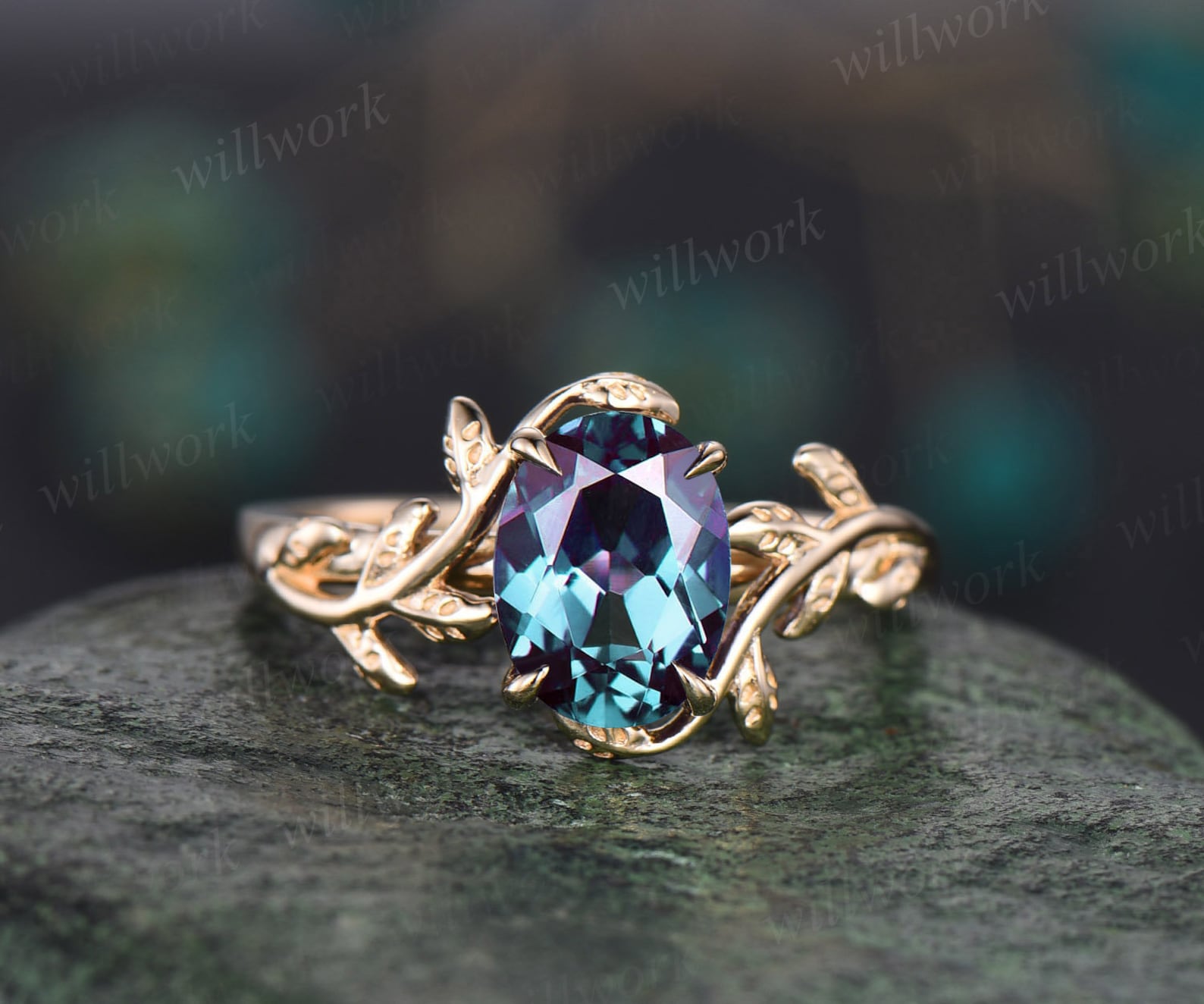 Vintage Alexandrite Engagement Ring Leaf Flower 14k Rose Gold - Etsy