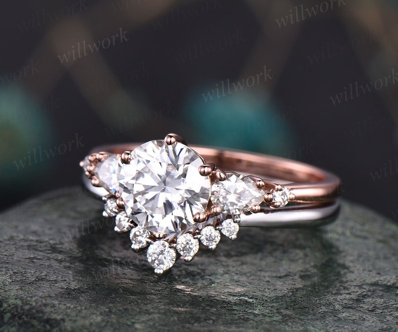 Round Cut Moissanite Ring Vintage Moissanite Engagement Ring - Etsy