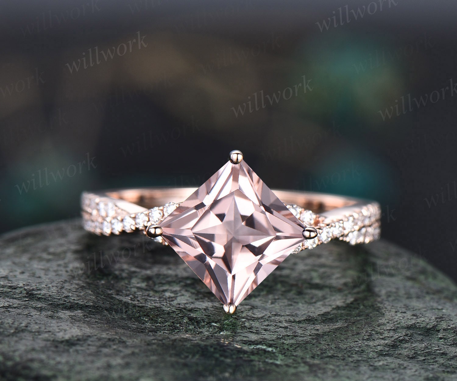 Morganite Ring Vintage Princess Cut Morganite Engagement Ring - Etsy