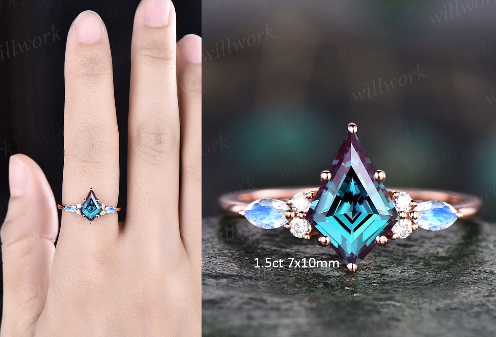 Alexandrite Wedding Ring Set 7x10mm Kite Cut Alexandrite - Etsy