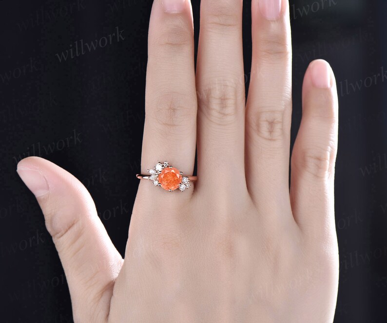 Round Cut Sunstone Ring Gold Vintage Sunstone Engagement Ring - Etsy
