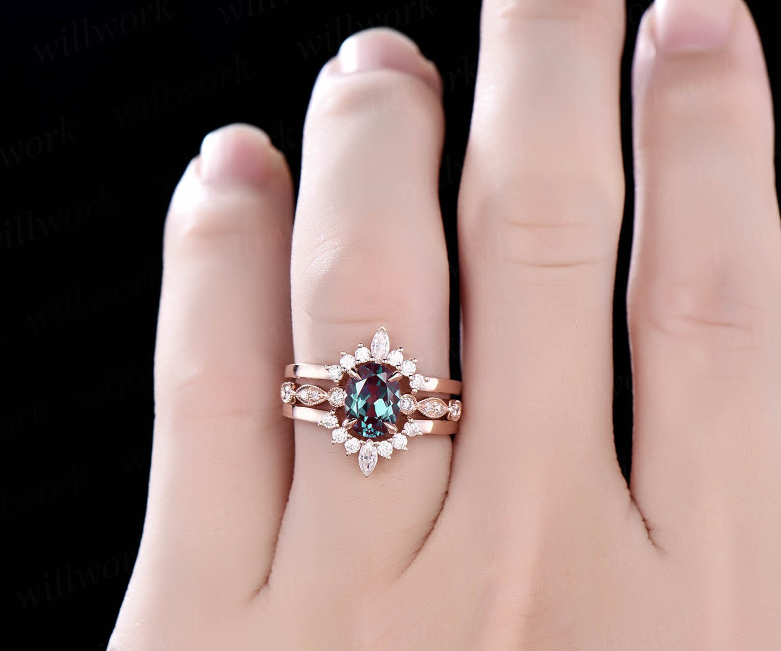 Vintage Alexandrite Engagement Ring Set Vintage Diamond Ring - Etsy