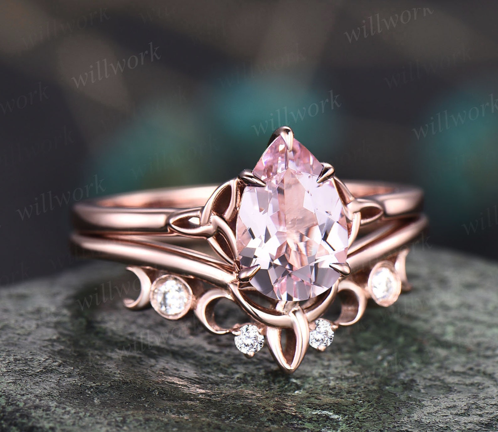 Pink Morganite Ring Pear Shaped Morganite Engagement Ring Set | Etsy