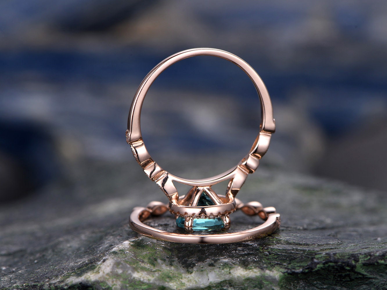 Unique Round Alexandrite Engagement Ring Set Art Deco Vintage - Etsy