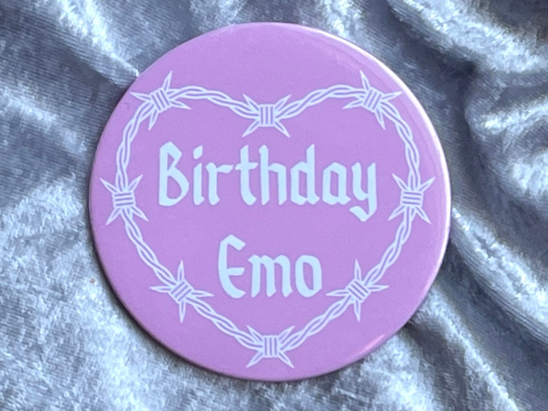 Pink Birthday Emo Large Button Badge With Barbed Wire Heart, Metalhead ...