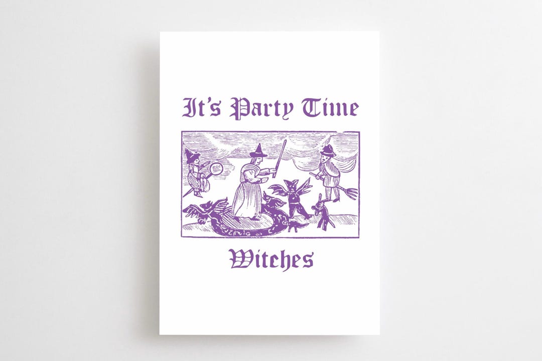 Gothic Witch Woodcut Card, Happy Birthday, Congratulations, It’s Party ...