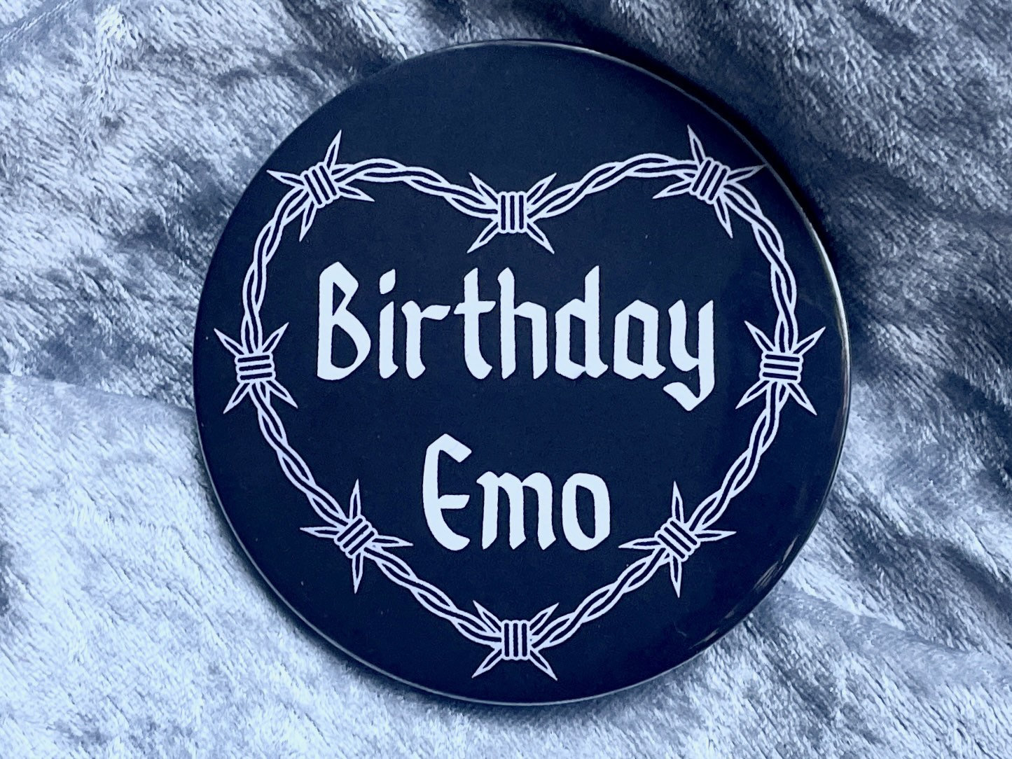 Large Birthday Emo Button Badge With Barbed Wire Heart, Alternative ...