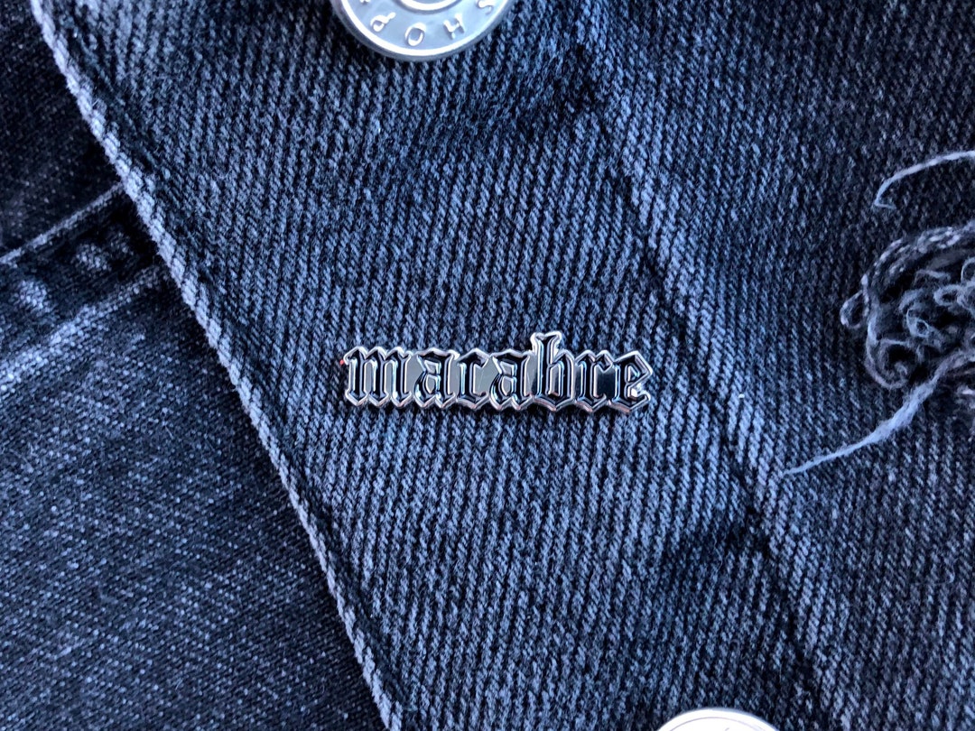 Goth Enamel Pin Badge, Macabre, Old English Silver & Black Soft Enamel ...