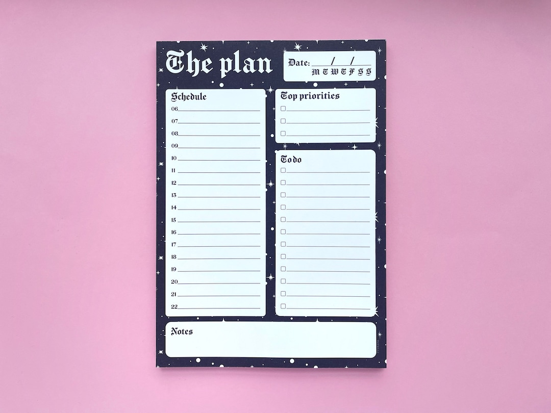Goth Daily Planner Pad, Schedule to Do List Desk Pad, A5 Hourly ...