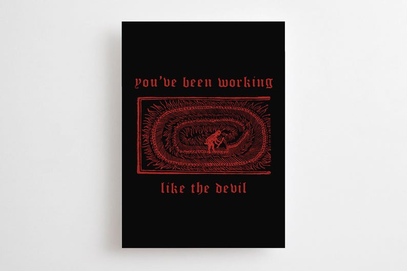 Gothic Well Done Card, Witch Woodcut, Working Like the Devil ...