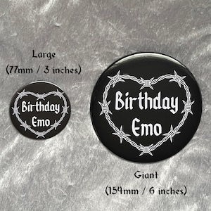 Large Birthday Emo Button Badge With Barbed Wire Heart, Alternative ...