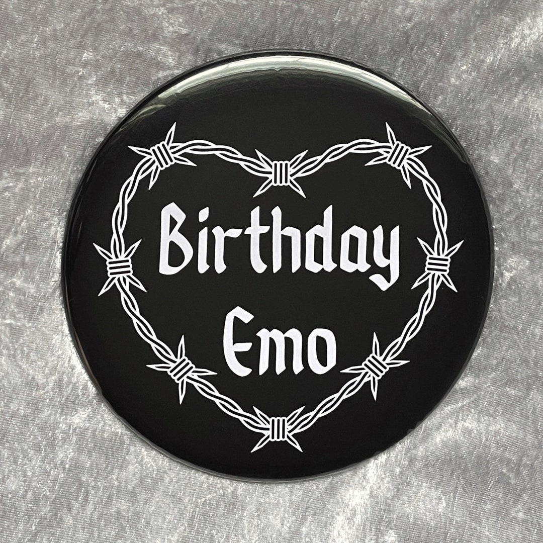 Large Birthday Emo Button Badge With Barbed Wire Heart, Alternative ...