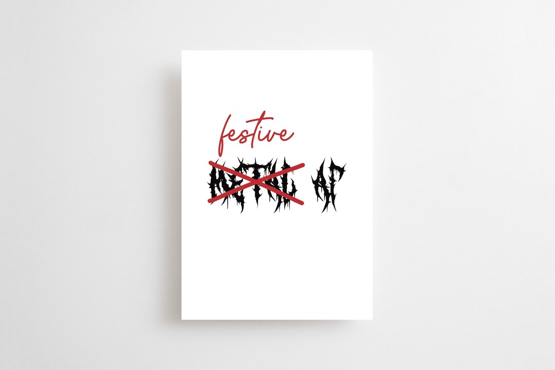 Metal Festive AF Christmas Card, Heavy Metal Christmas, Black White ...