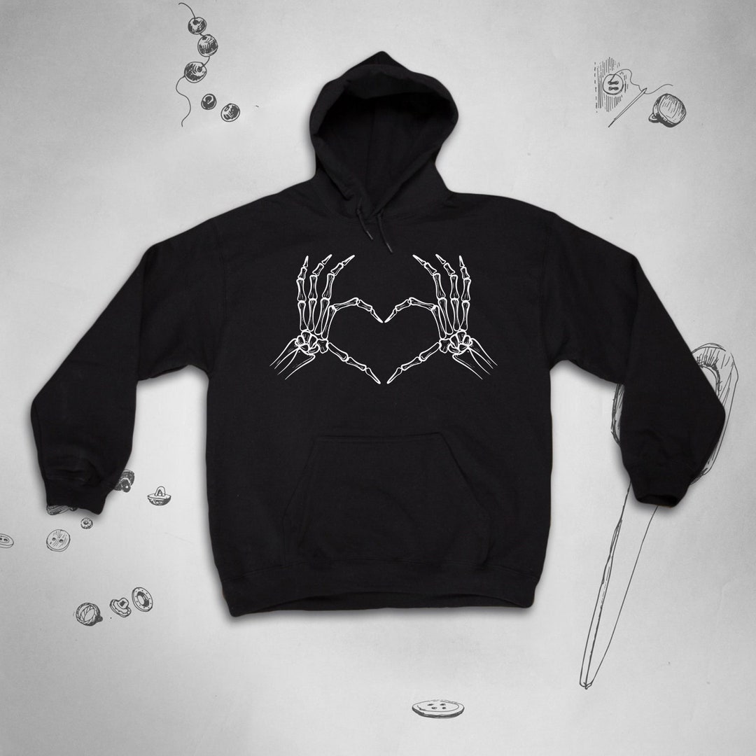 Goth Hoodie for Men Women Heart Unisex Aesthetic Skeleton Hands Gothic ...