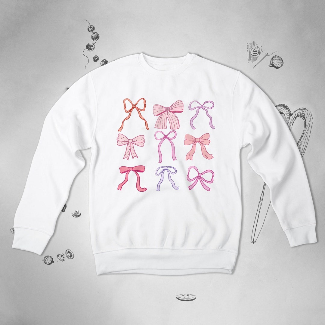 Bow Sweatshirt Trendy Graphic Design Cute Bows Ribbons Aesthetic Kawaii ...