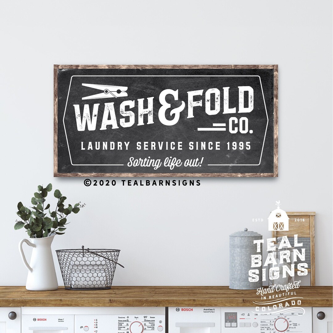 WASH & FOLD Laundry Sign Personalized Established Date Farmhouse Framed ...