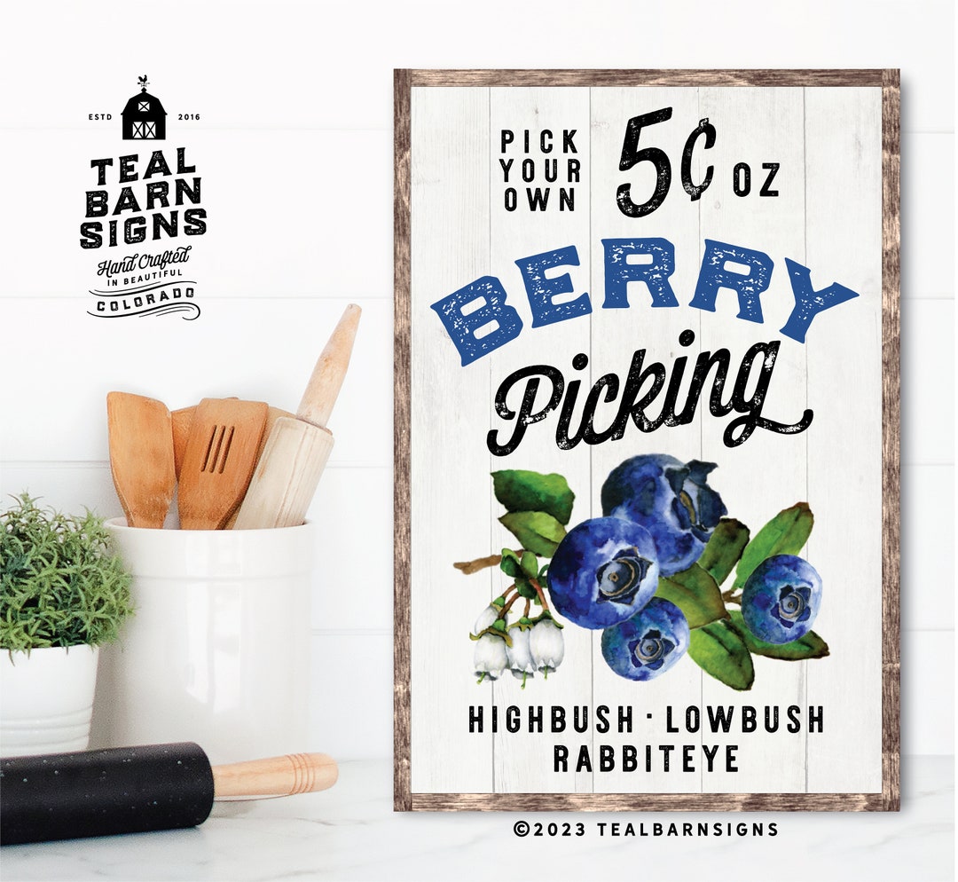 BLUEBERRY PICKING SIGN - Vintage Blueberry Print - Farmers Market ...
