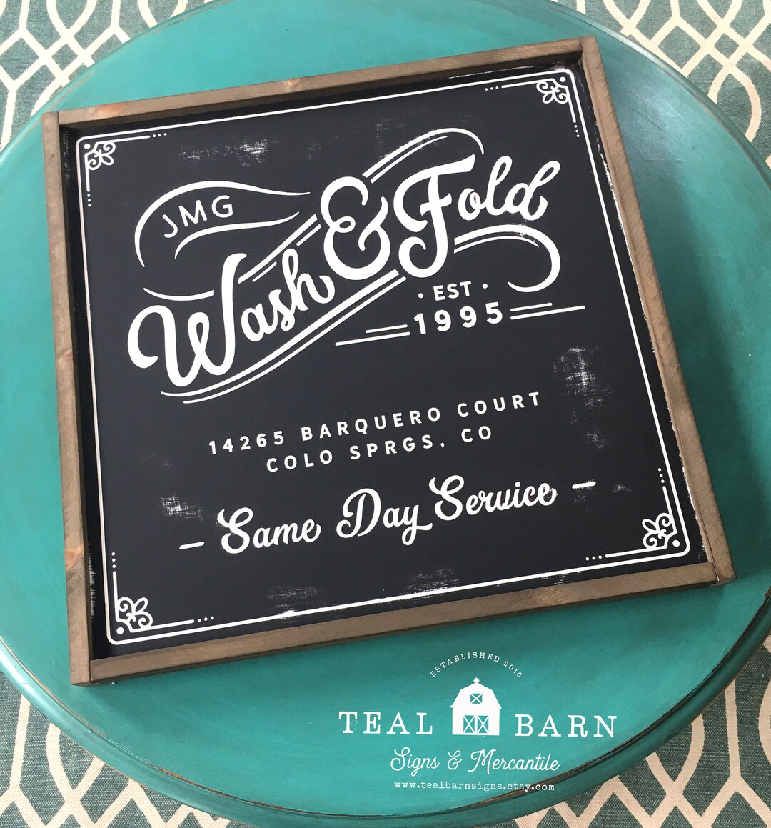 WASH AND FOLD Laundry Sign Personalized Farmhouse Style Framed Wood ...