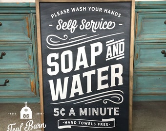 Flush and Wash Bathroom Sign Farmhouse Style Vintage Cottage Modern ...