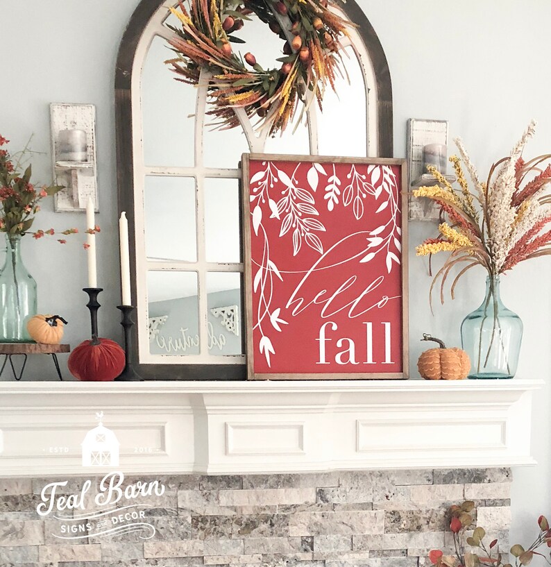 Hello Fall Sign Framed Wood Farmhouse Style Decor - Etsy