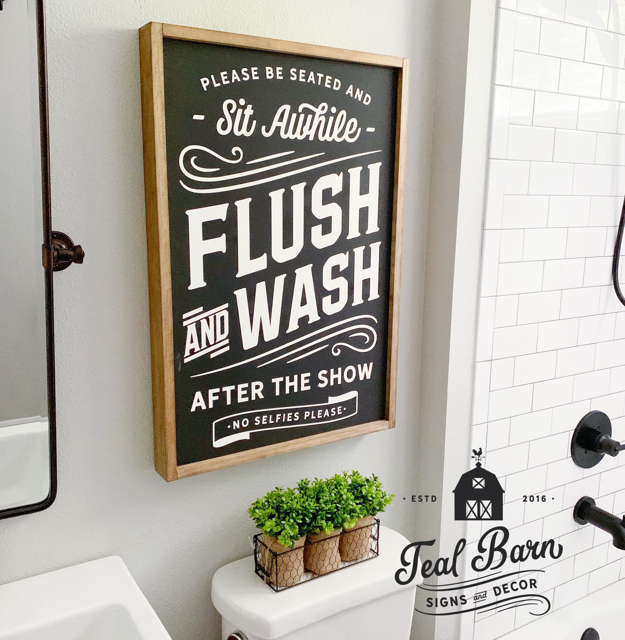 Flush and Wash Bathroom Sign Farmhouse Style Vintage | Etsy