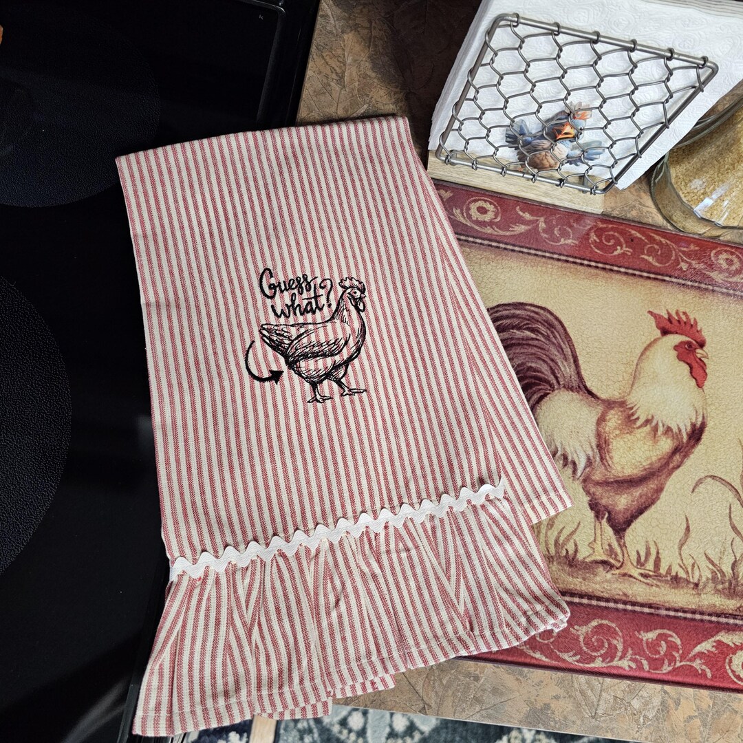 Kitchen Towel Chicken Butt Embroidered Whimsical Striped Dish Cloth - Etsy