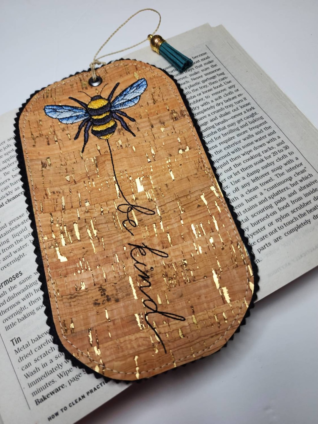 Bookmark Cork Fabric Embroidered Bee Felt Be Kind Sustainable - Etsy