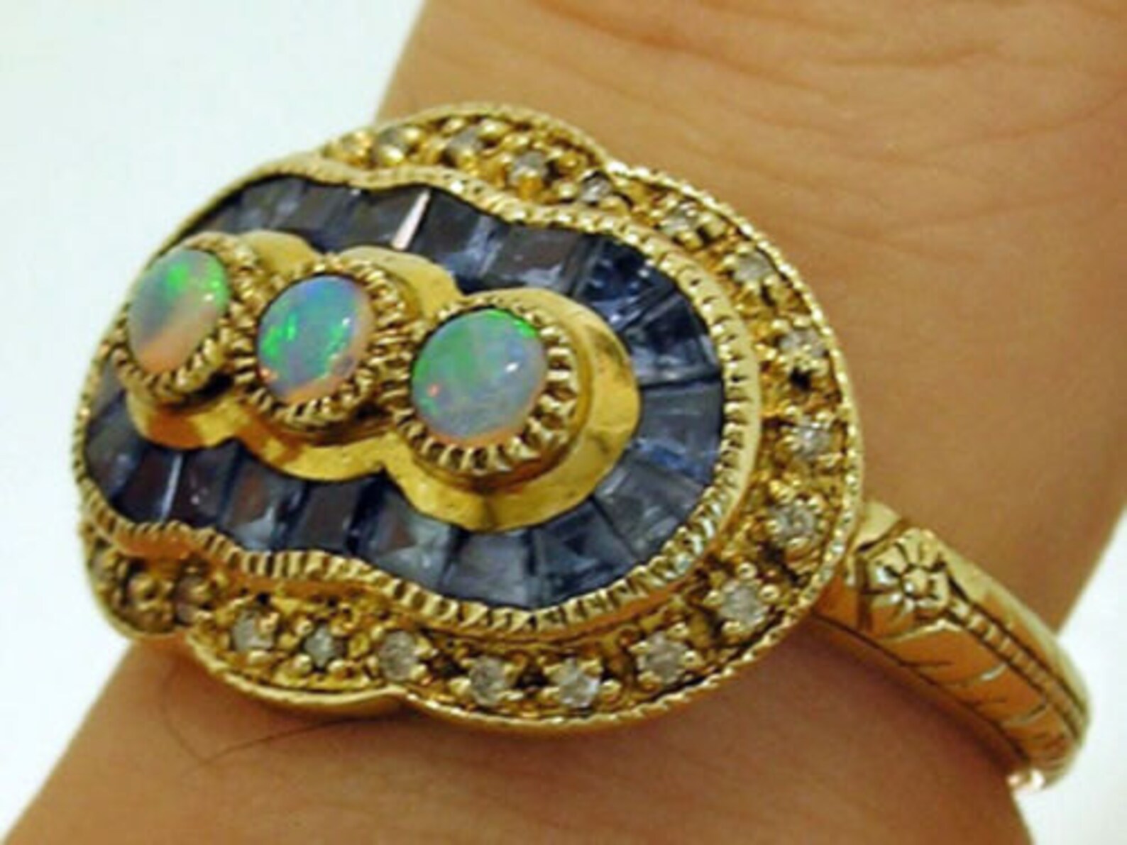 C157 Genuine 9ct Solid Gold NATURAL Sapphire Opal & Diamond | Etsy