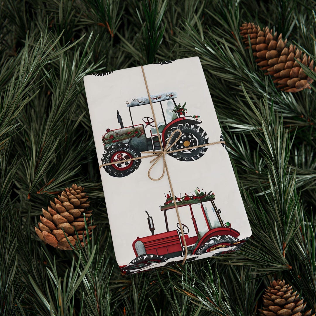 Vintage Tractor Wrapping Paper, Fun Christmas Gift Wrap, Farm Decor ...