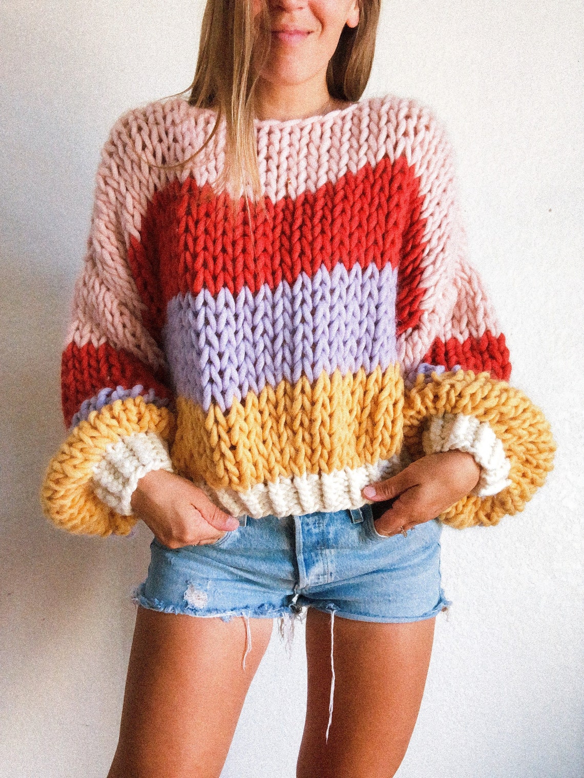 Cropped Striped Winter Sweater Knitting Pattern - Etsy