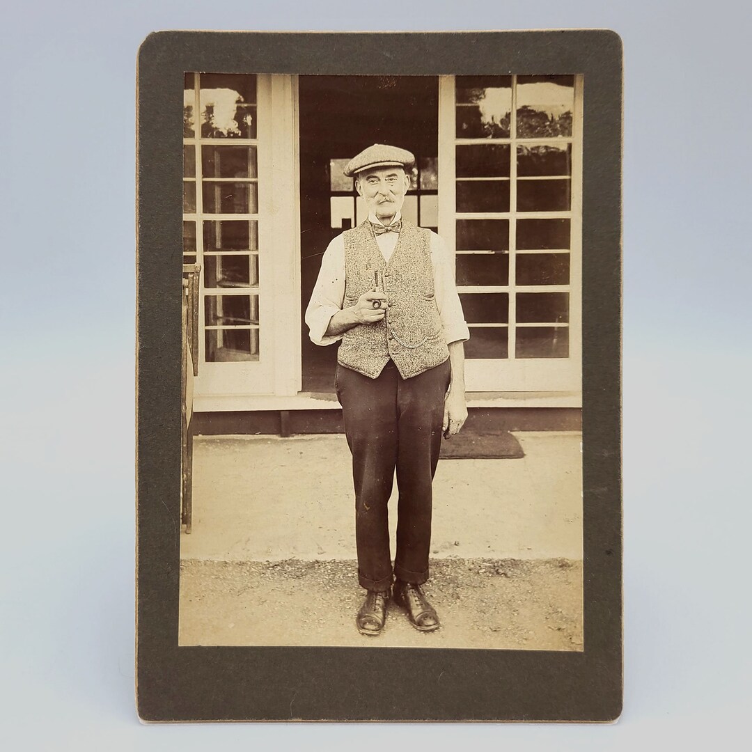 Antique Photo of Englishman in 1917 Holding Tobacco Pipe, Wearing Cap ...