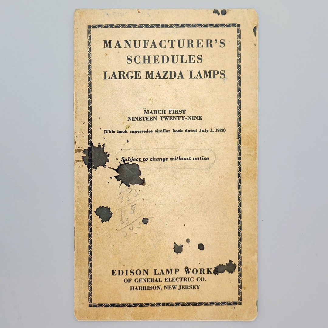 Edison Lamp Works 1929 Large Mazda Lamps Manufacturer's Schedules/trade ...