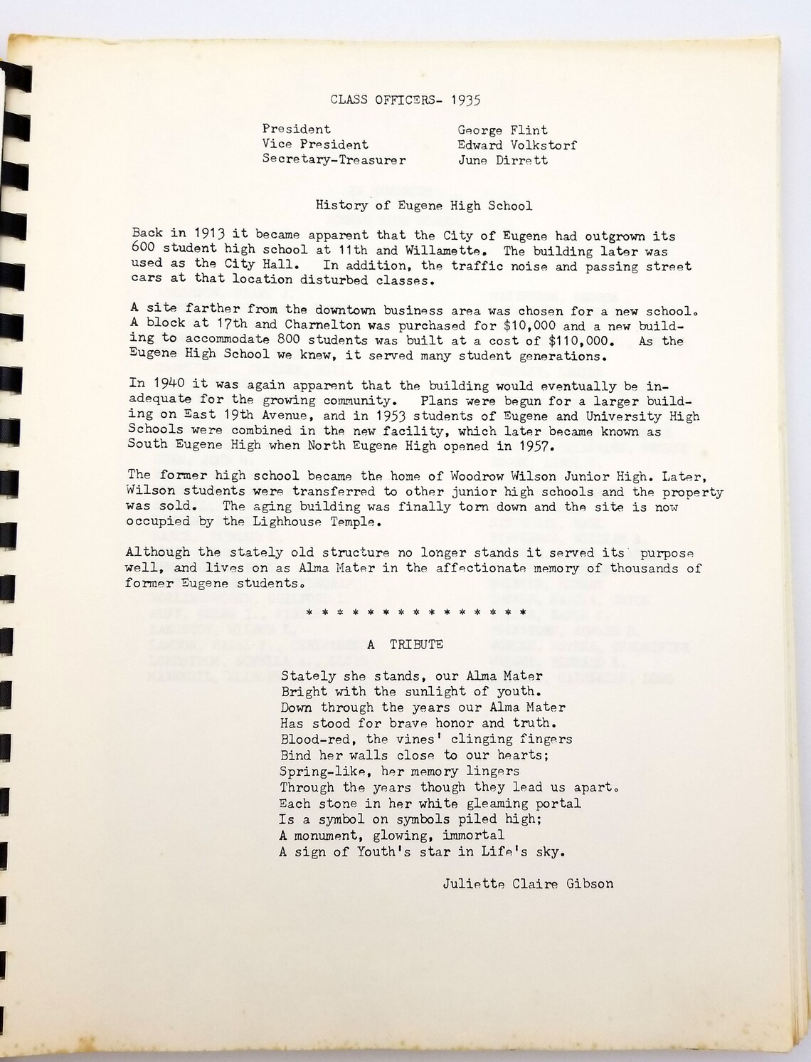 50 Year Class Reunion Book, Class of 1935 Eugene High School ...