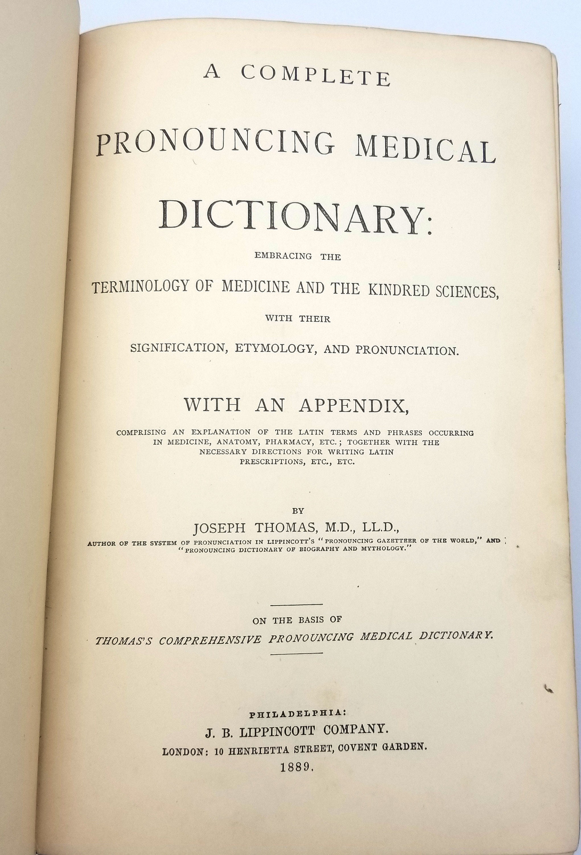 Antique Reference: Complete Pronouncing Medical Dictionary 1889 by ...