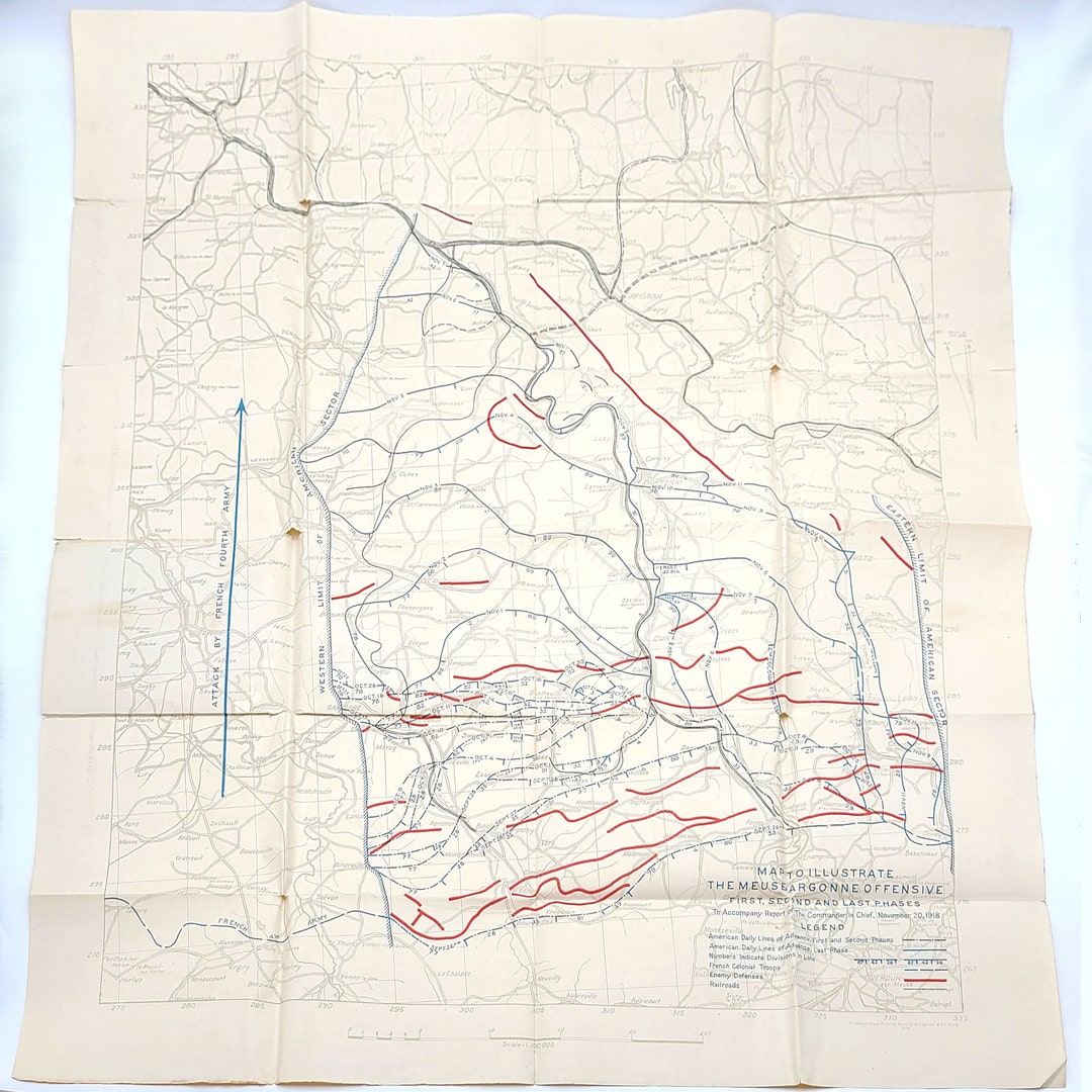 1918 US Army Map to Illustrate the Meuse-argonne Offensive ~ World War ...