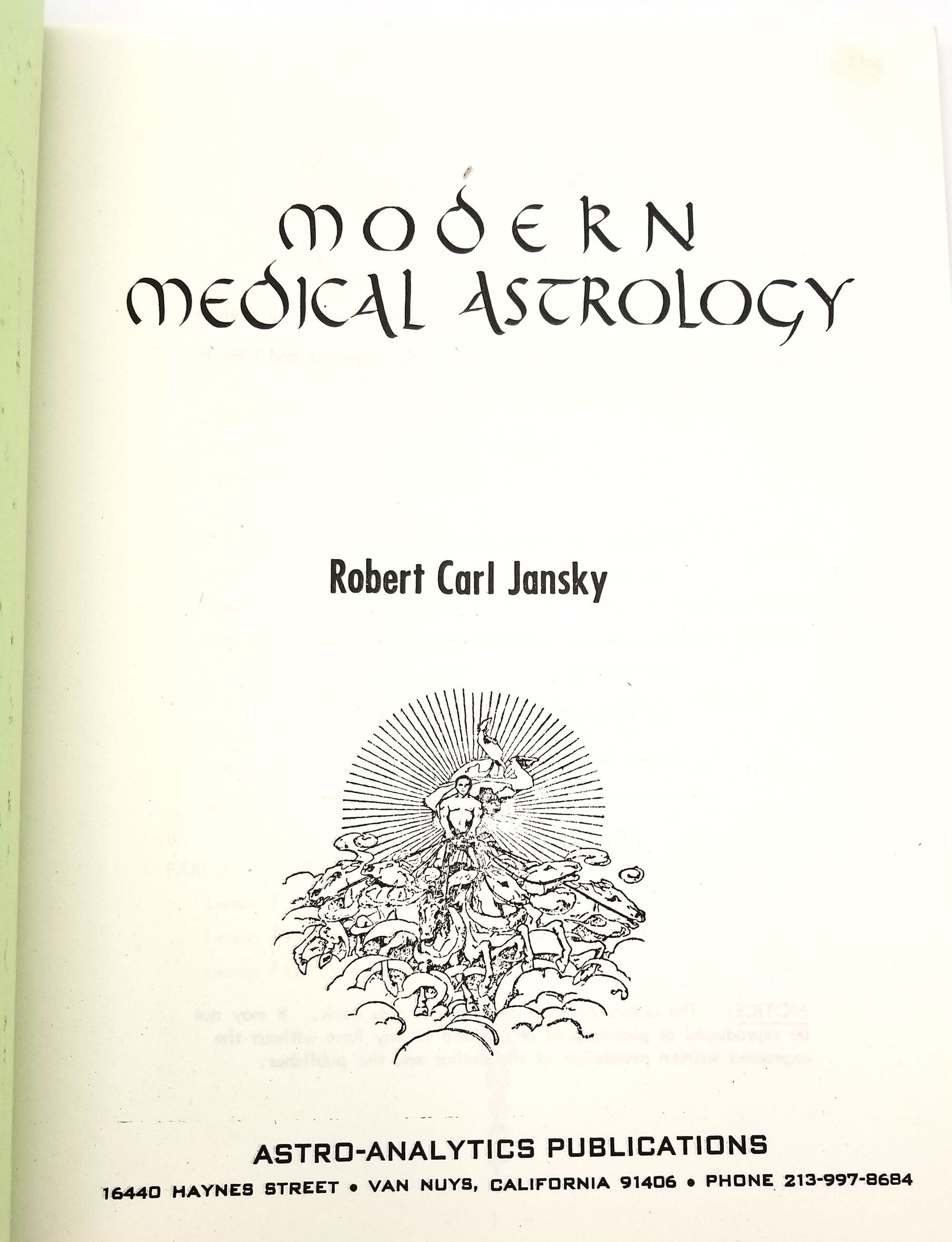 Modern Medical Astrology by Robert C. Jansky 1978 Astro-Analytics ...