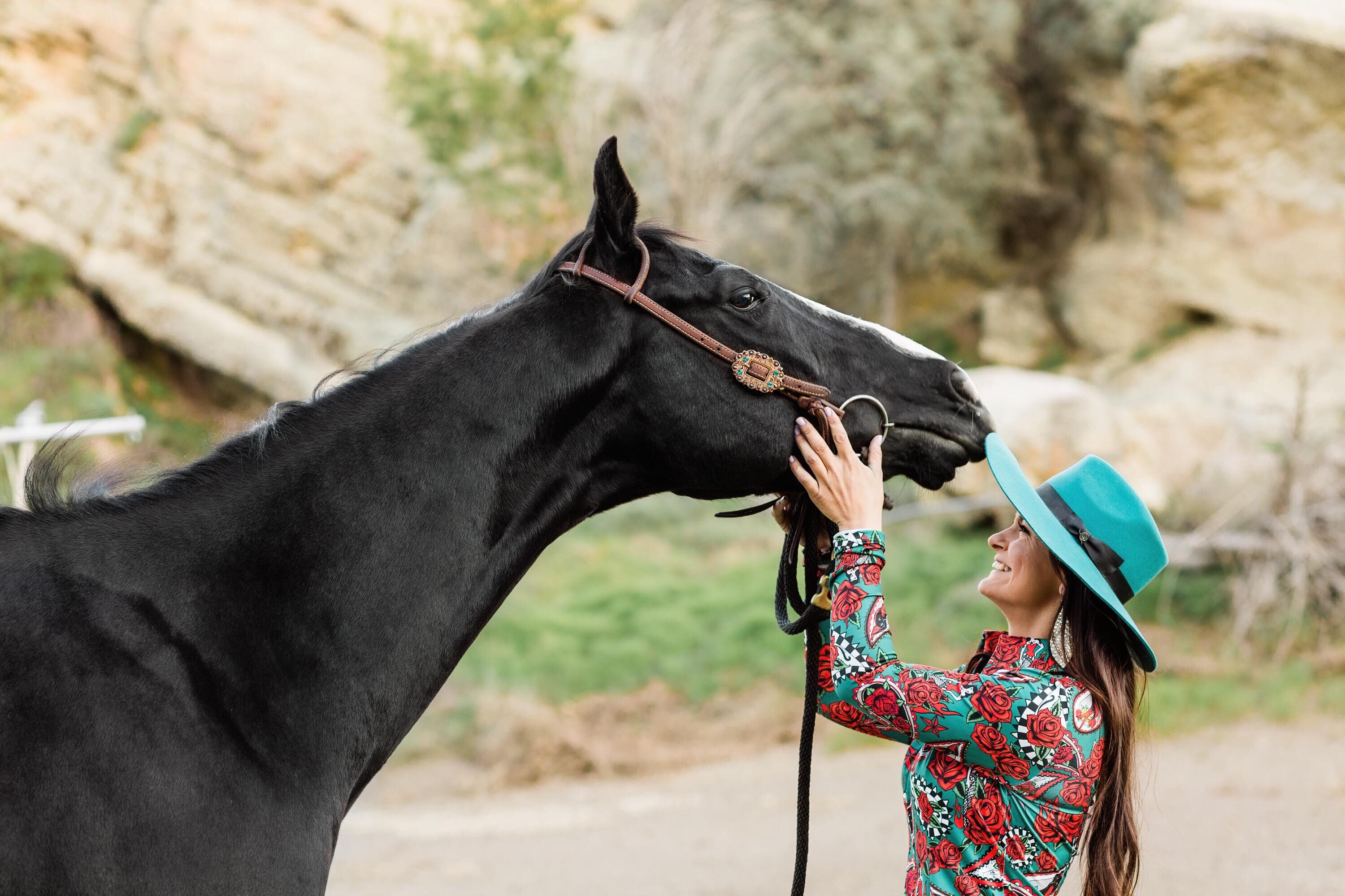 Lucky Devil in Teal/red Roses Ladies Riding Show Shirt Western Pleasure ...